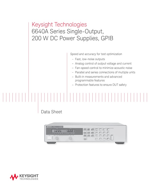 6640A Series Single-Output, 200 W DC Power Supplies, GPIB PDF Asset Page | Keysight